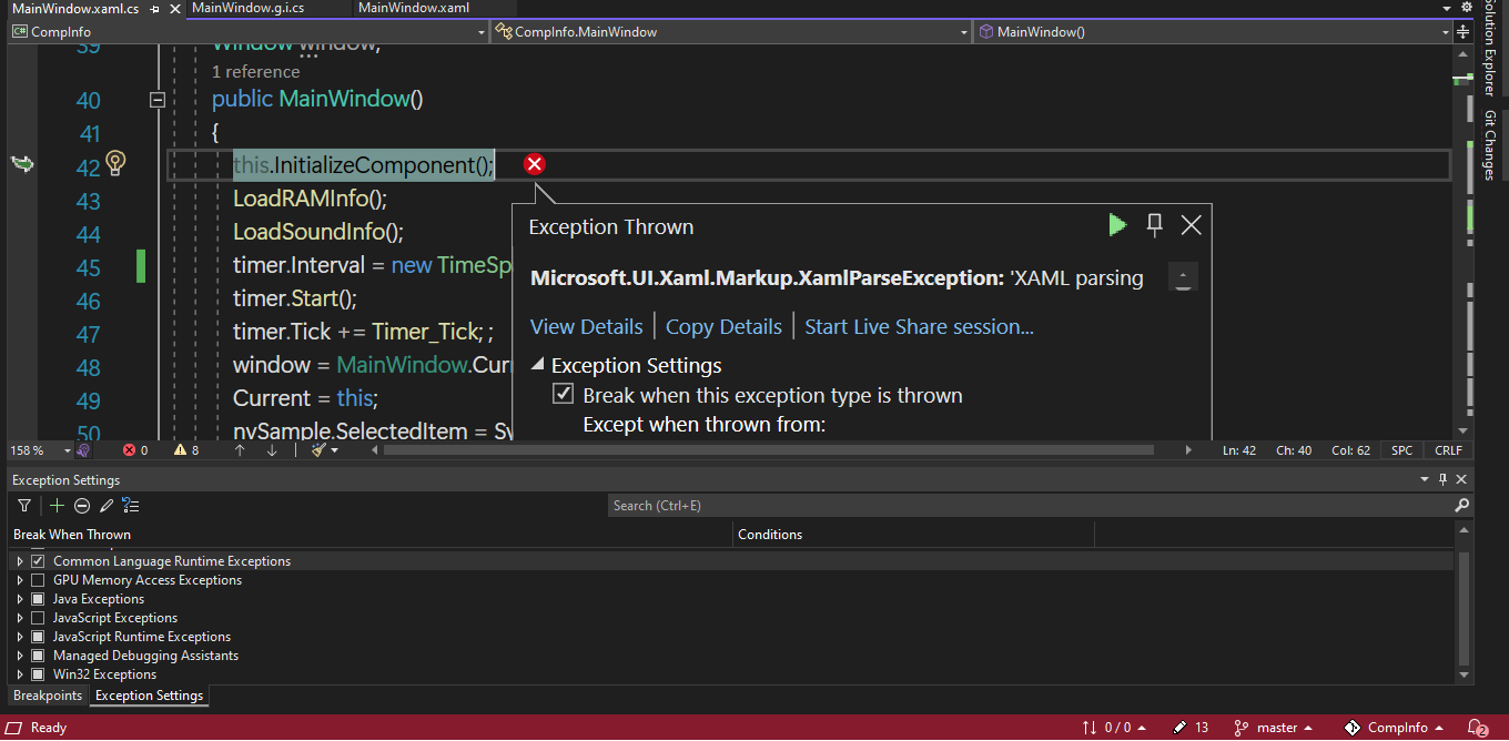 Microsoft.UI.Xaml.Markup.XamlParseException: 'XAML parsing failed ... Microsoft.UI.Xaml.Markup.XamlParseException: 'XAML parsing failed ...
