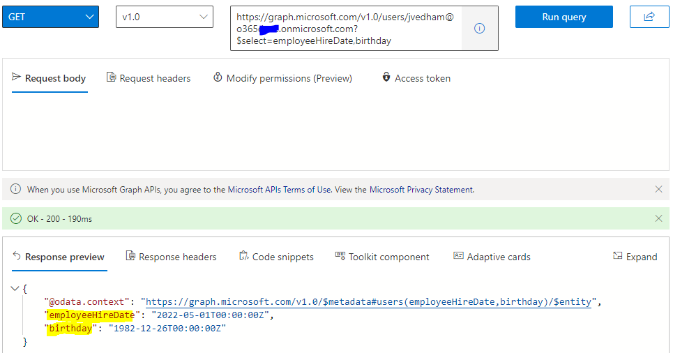 Update birthday and employeeHireDate using microsoft-graph powershell ...