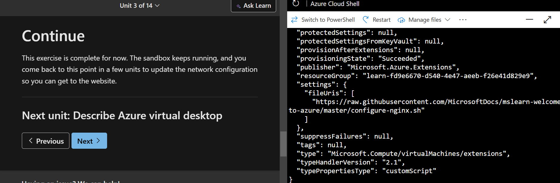 Cannot use the sandbox in the Exercise - Create an Azure resource - Microsoft Q&A