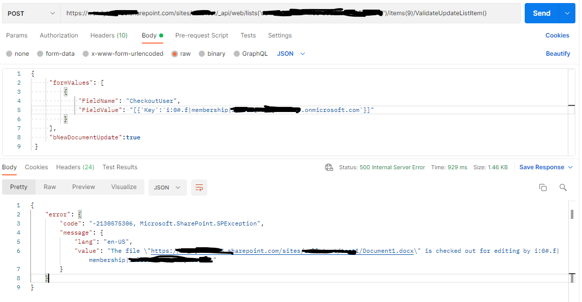 Sharepoint Rest Api Setting Checkoutuser Using Validateupdatelistitem