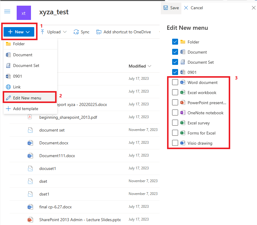 The option to create word document, excel, etc has disappeared after i added a custom content ...