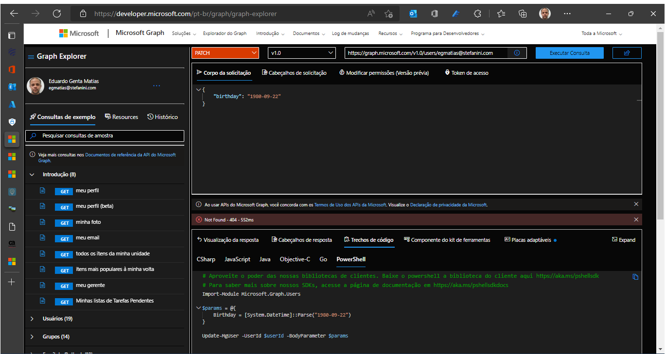 Update birthday and employeeHireDate using microsoft-graph powershell ...