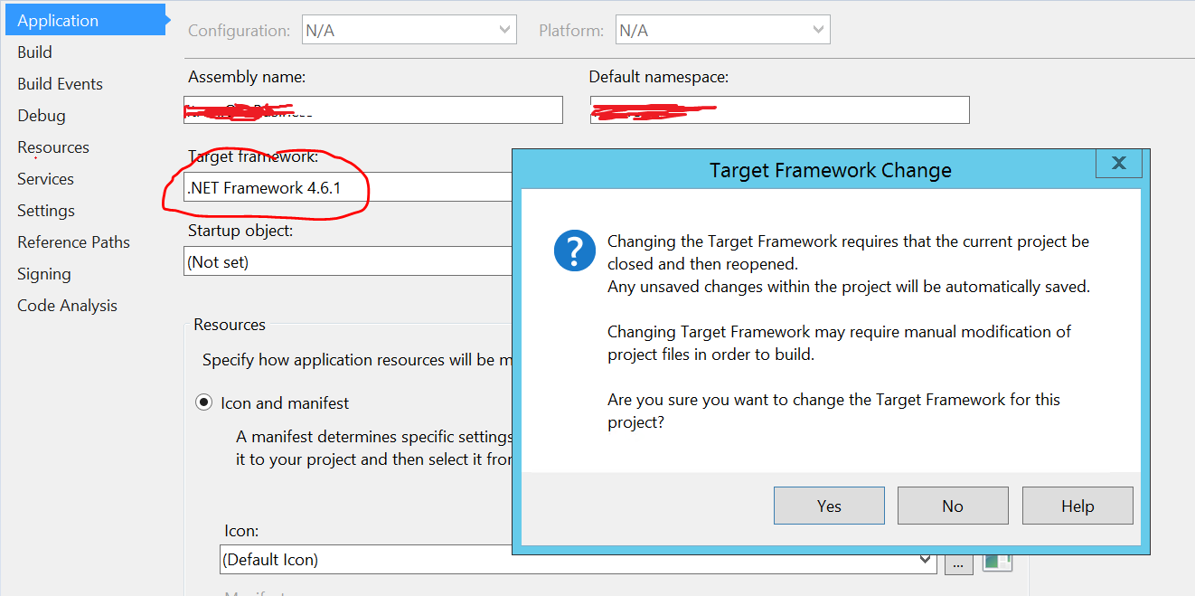 Unable to change the target framework from 4.5.1 to 4.6.1 for my ... Unable to change the target framework from 4.5.1 to 4.6.1 for my ...