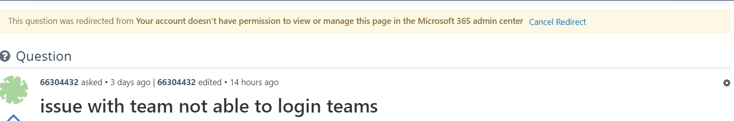 Community question for a redirect message - Microsoft Q&A