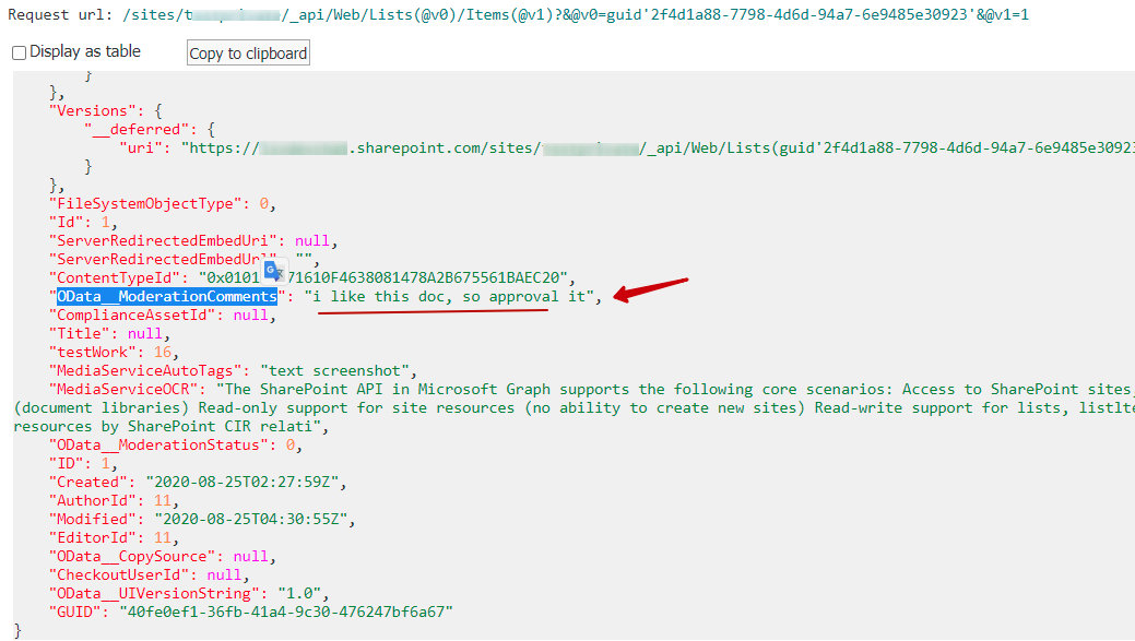 How to fetch the comments of associated workflow with the document/file on sharepoint ...