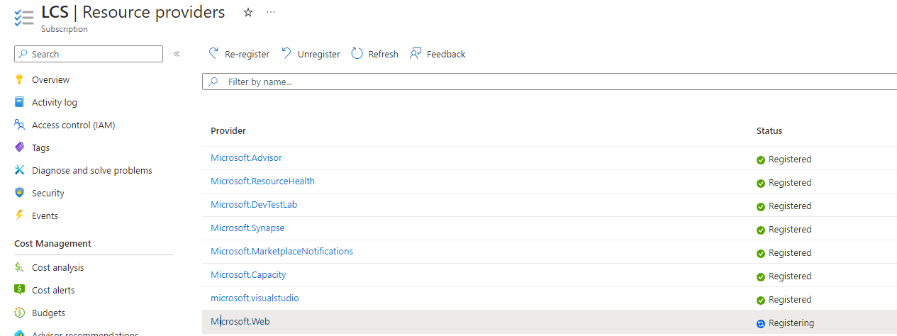 Microsoft.Web registering stuck - Microsoft Q&A