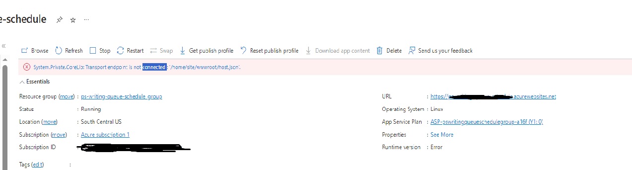 azure functions System.Private.CoreLib: Transport endpoint is not ... azure functions System.Private.CoreLib: Transport endpoint is not ...