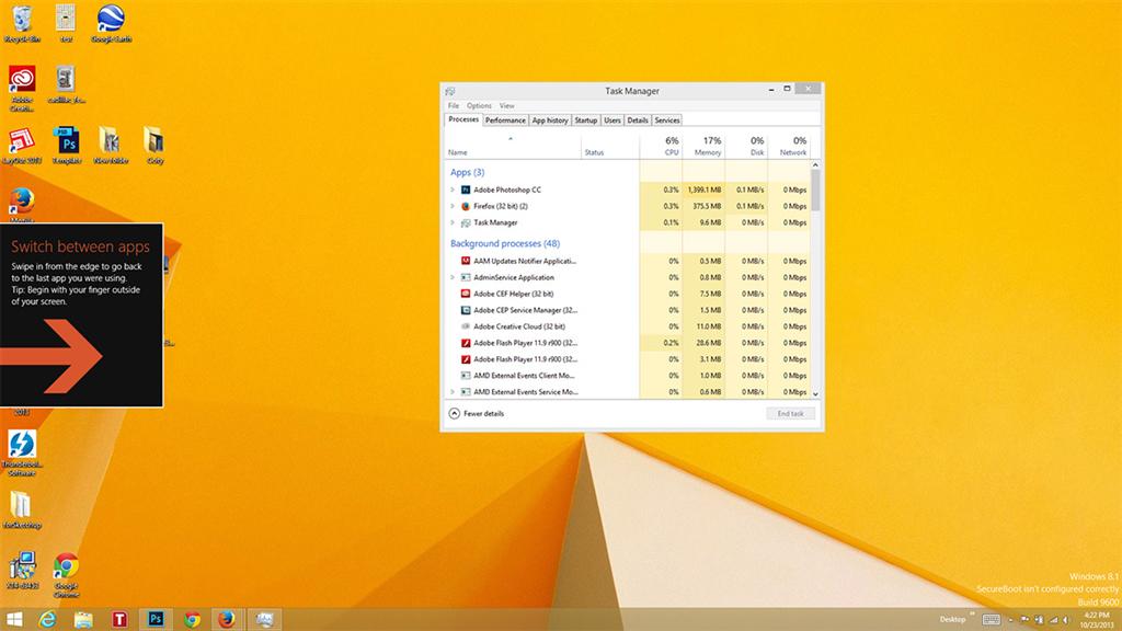 New Windows 8.1 "arrow boxes" stuck on permanently, cannot close them ...