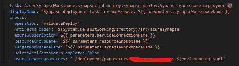 OverrideArmParameters with Synapse workspace deployment@2 - Microsoft Q&A