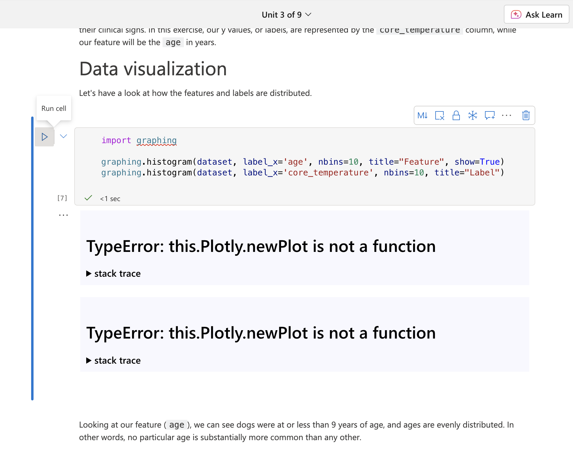 Python `TypeError` in "Train a simple linear regression model" exercise ...
