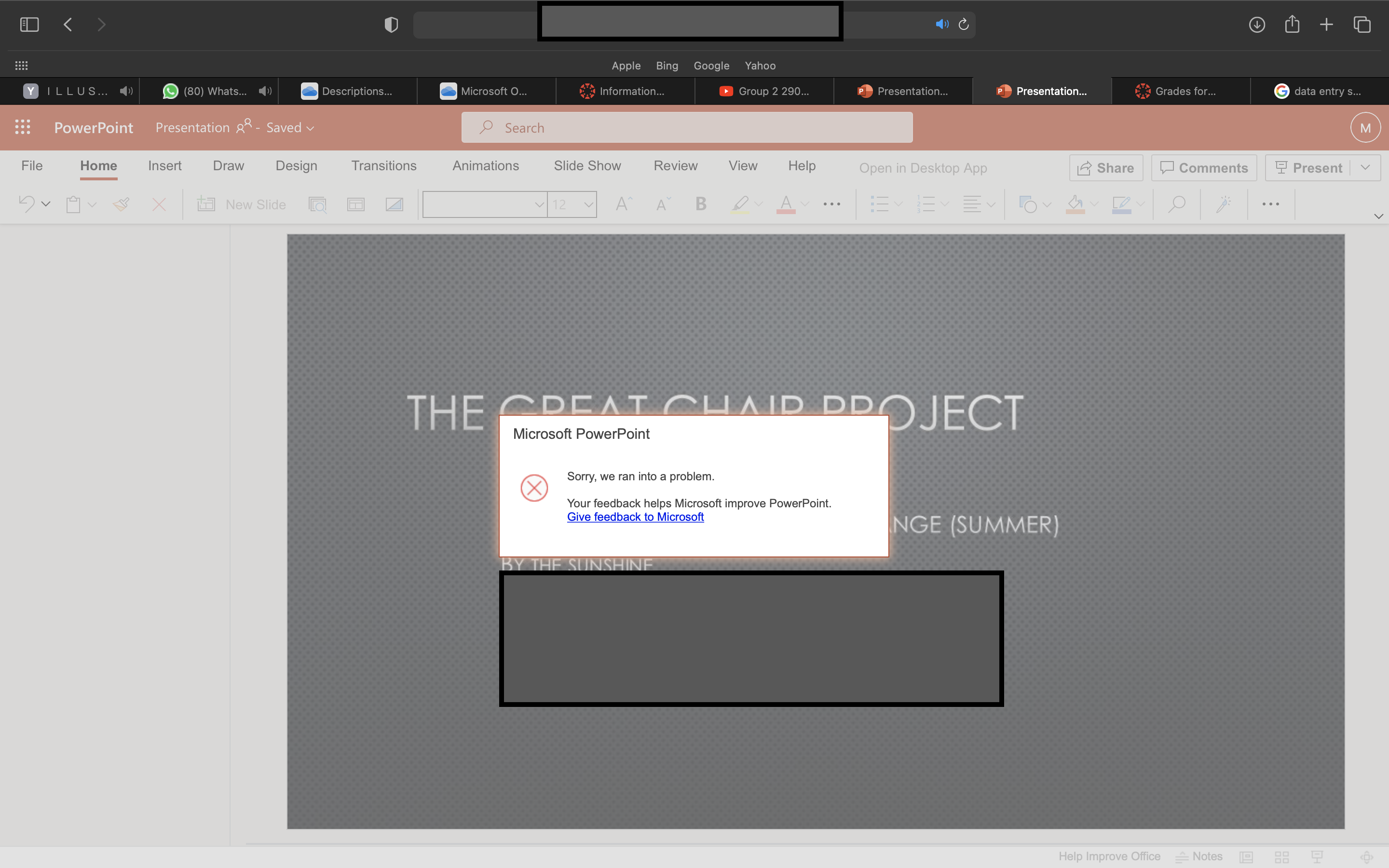 "Sorry, we ran into a problem" on Microsoft Powerpoint online, how do ...