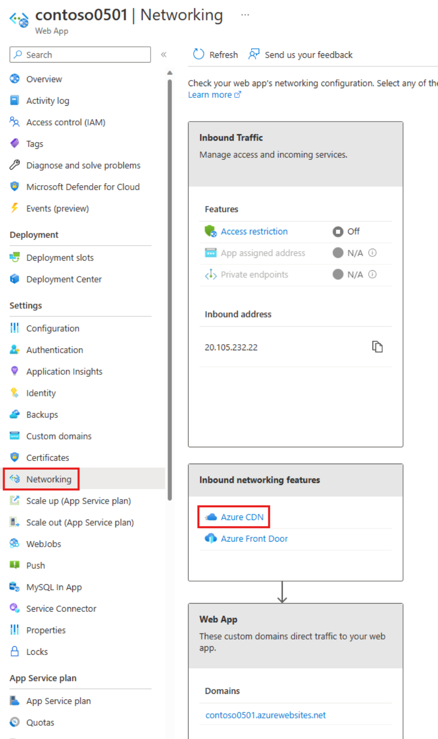 Why Azure CDN is not listed as optional inbound service for my Web App? - Microsoft Q&A
