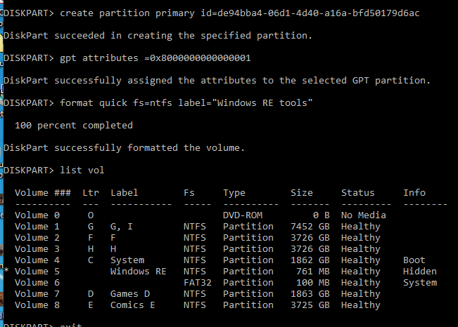 Following the instructions on resizing the WinRE partition to fix the windows update [KB5034441 ...