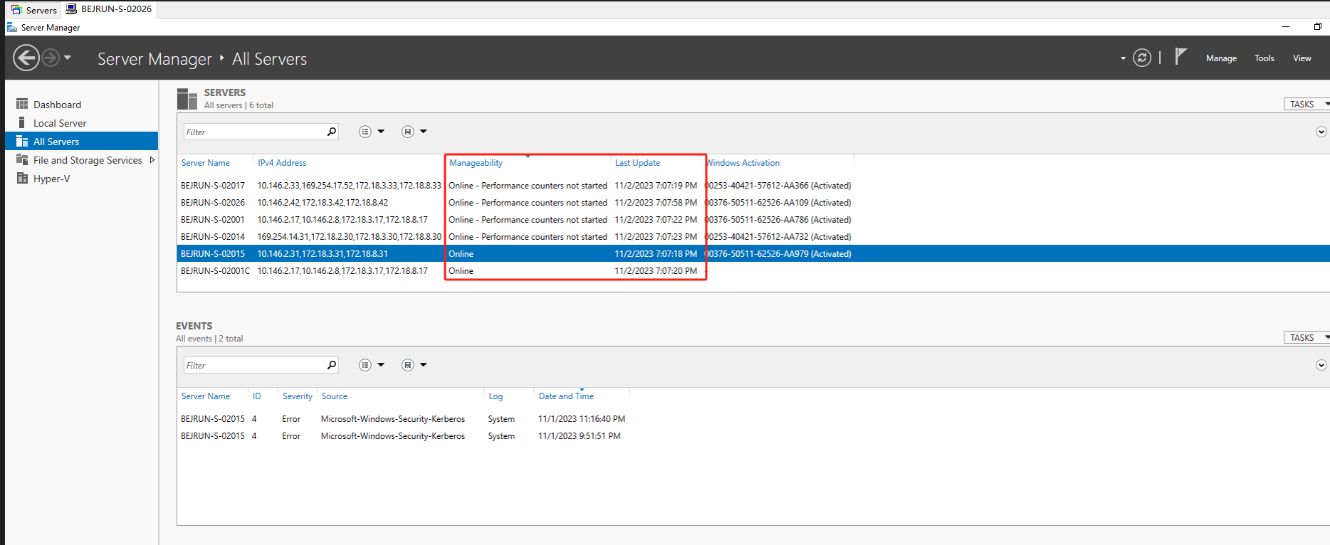 The machine display in the Windows Server 2016 cluster is in progress ...