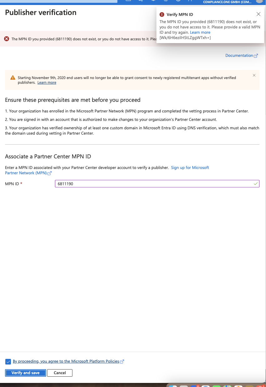 MPN ID is not being recognised / marked as invalid - Microsoft Q&A