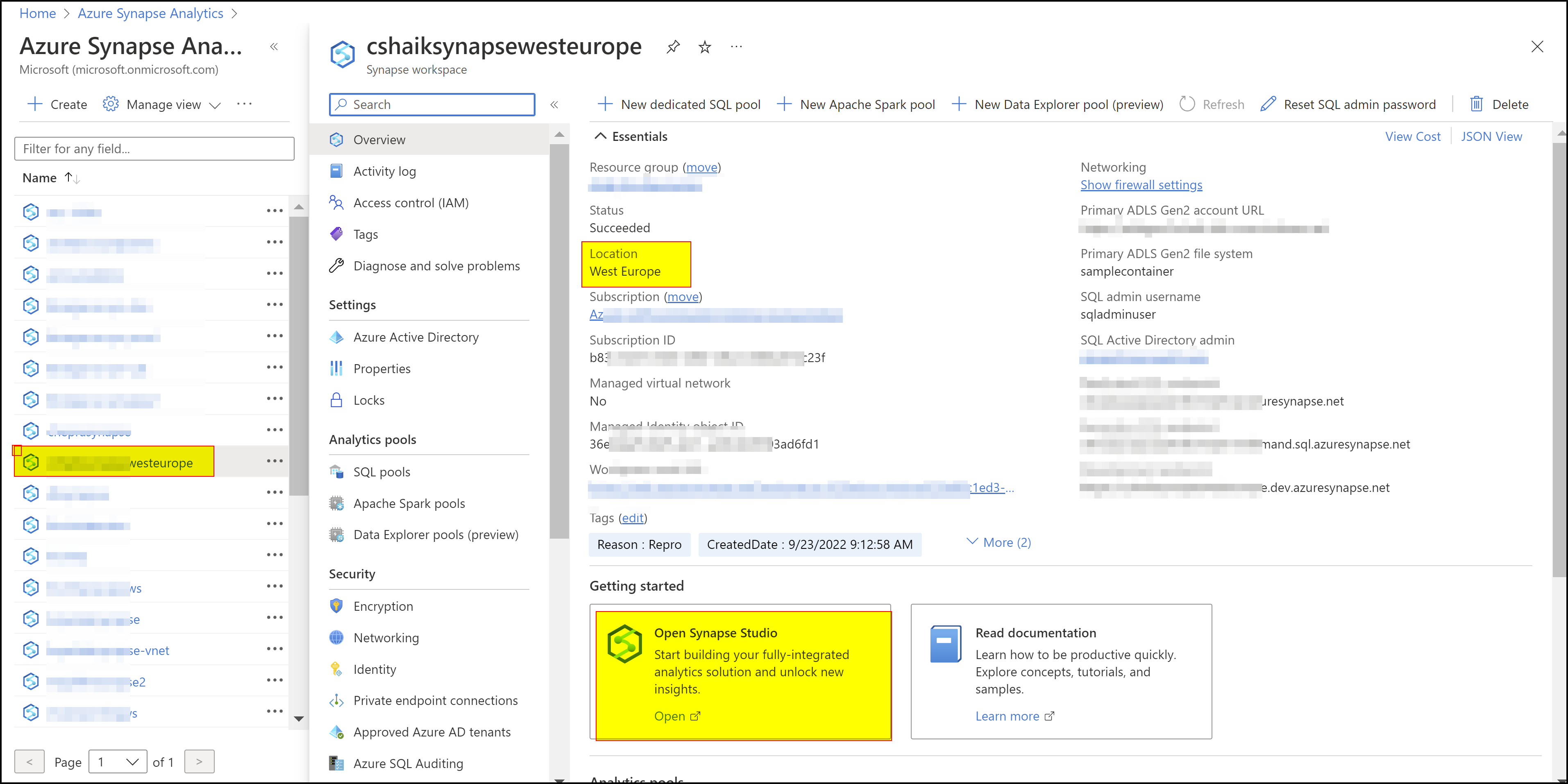 Synapse Workspace in West Europe not opening up - Microsoft Q&A