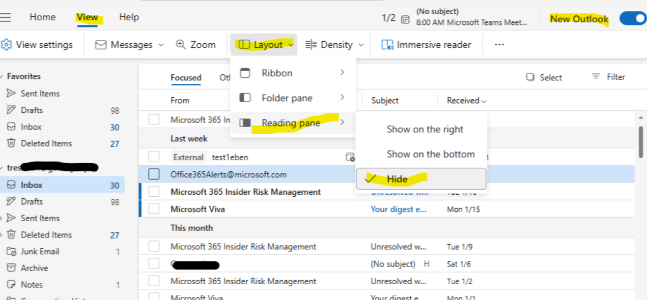 Message automatically opening in New Outlook - Microsoft Q&A