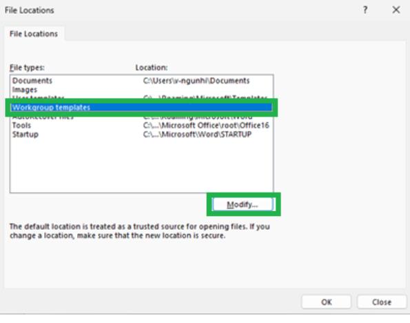How do I share a template folder to word for users on my server ...