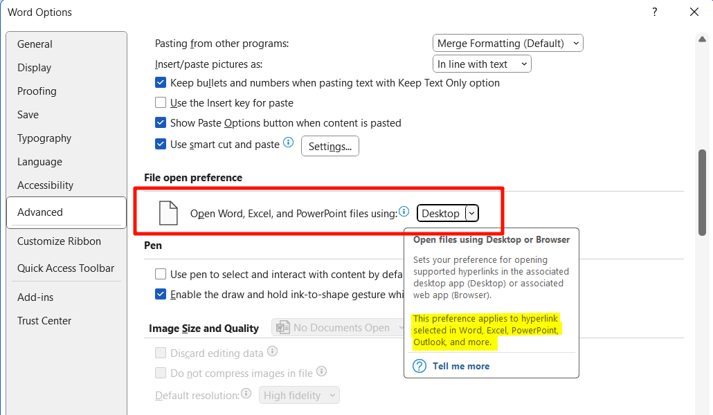 M365 force "open in desktop app" universal override in all contexts: Teams SharePoint links ...