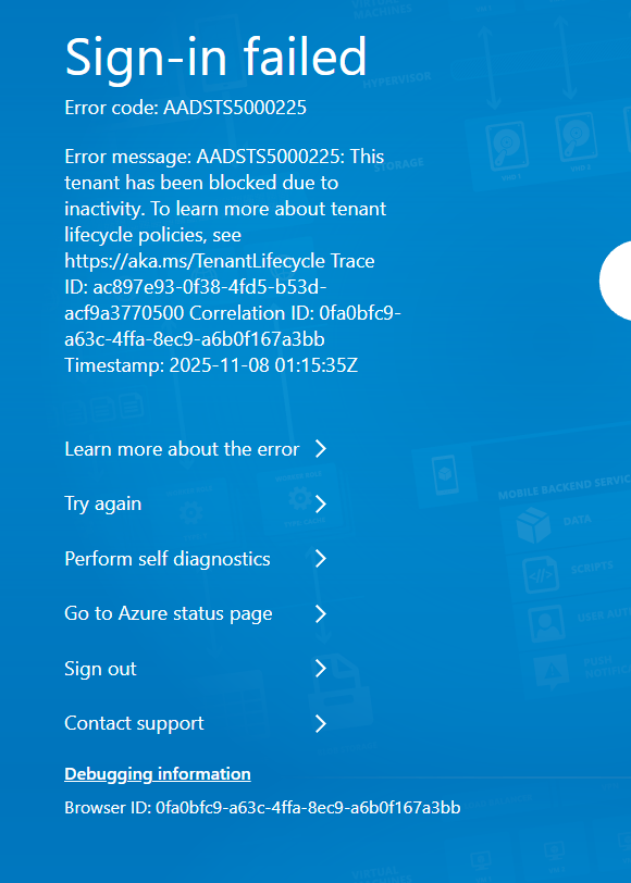 Cant login to azure portal. Message says tenant expired. - Microsoft Q&A