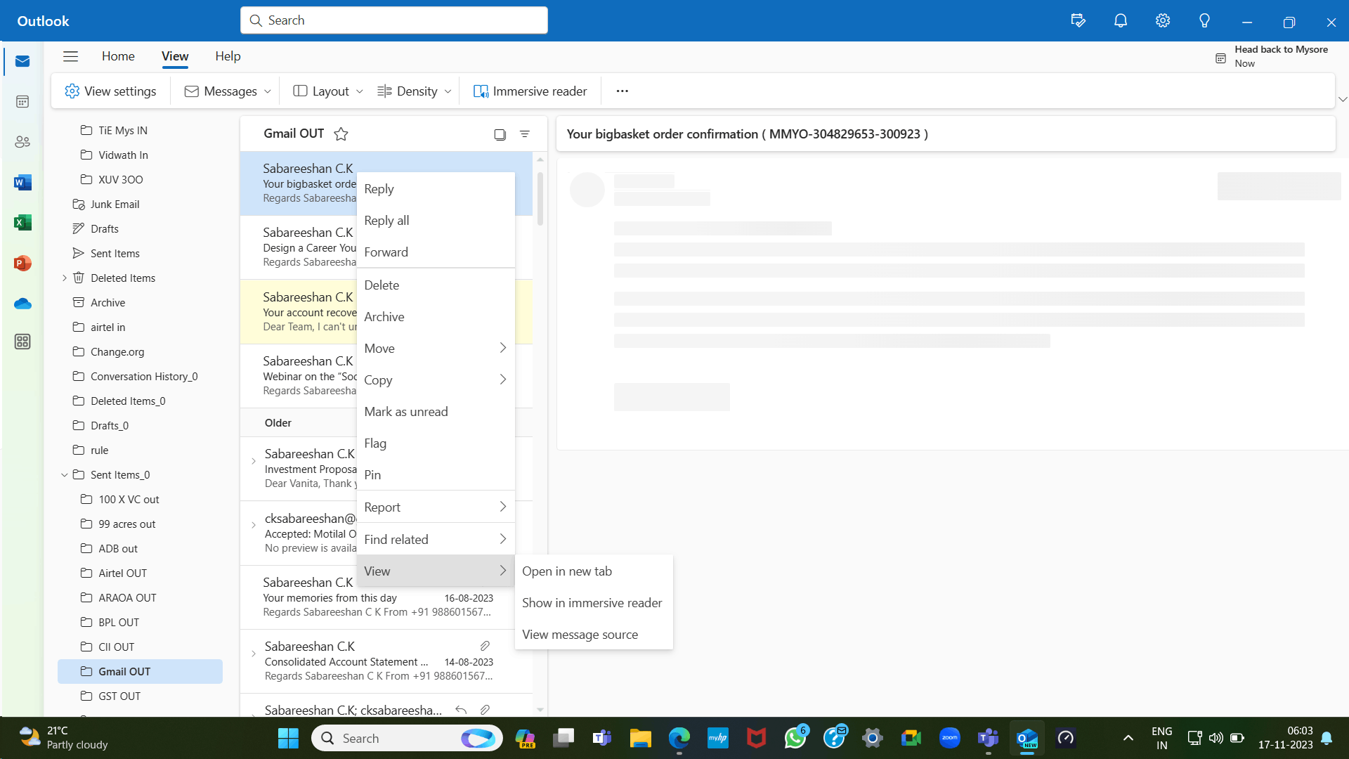 Microsoft Outlook Version 1.2023.1108.200 (Production). Client Version is 20231103003.21 . issue ...