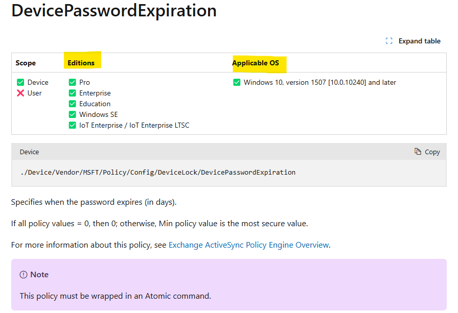 Password Policy for Device Configuration has setting status of "Not ...
