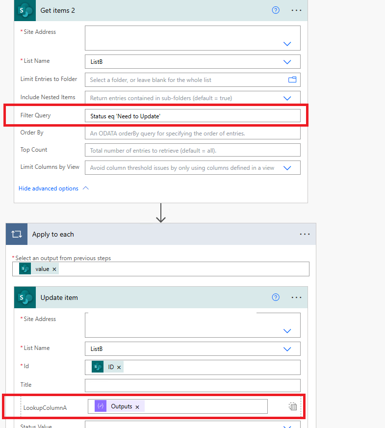 Updating Sharepoint Lookup Via PowerAutomate - Microsoft Q&A