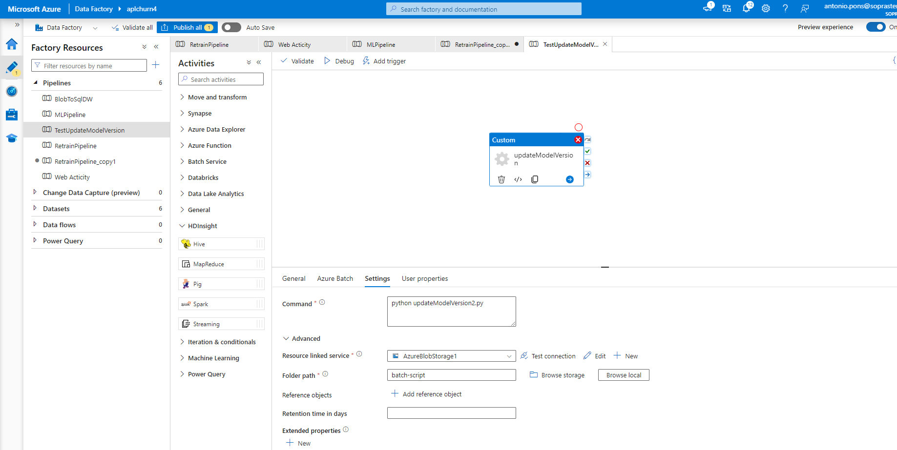 Update Machine Learning models by using Data Factory - Microsoft Q&A