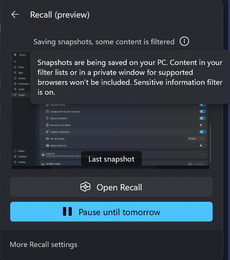 Windows Recall stops taking snapshots when I open Edge, but not in any ...