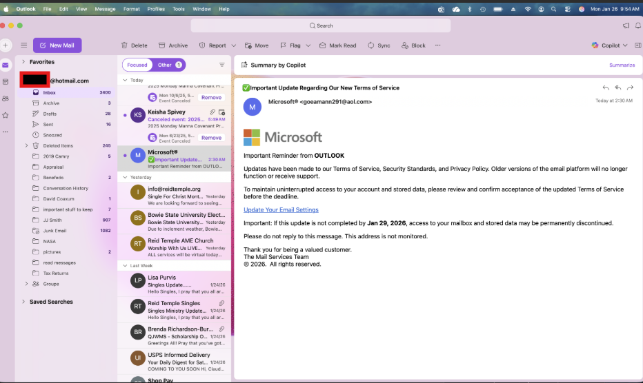 email stating I will loose access if I don't update my settings, is ...