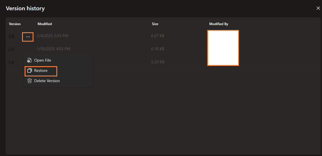 Unable to restore previous version, Excel stated Someone else is ...