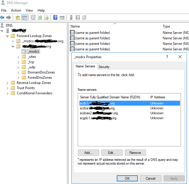 DNS FLZ Subdomain _msdcs Unknown - Microsoft Q&A
