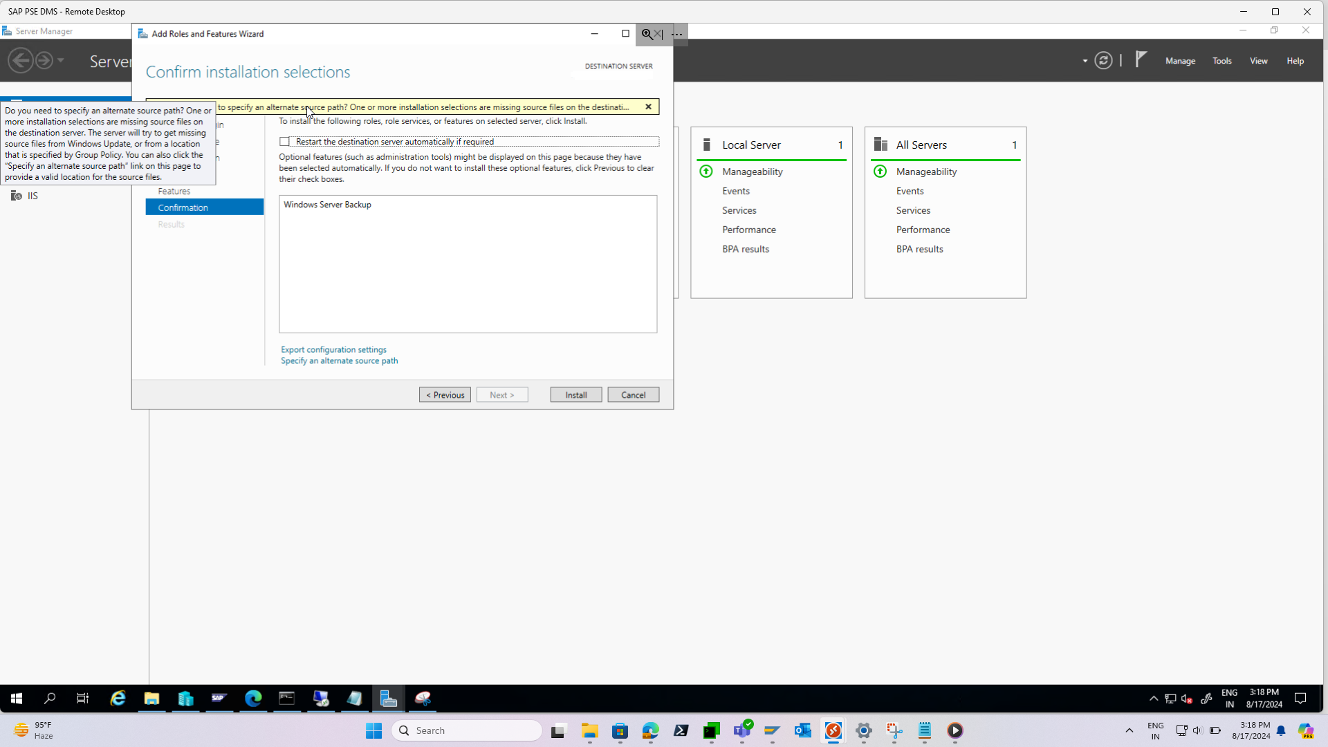Windows Server Backup failed install 0x800F081F - Microsoft Q&A