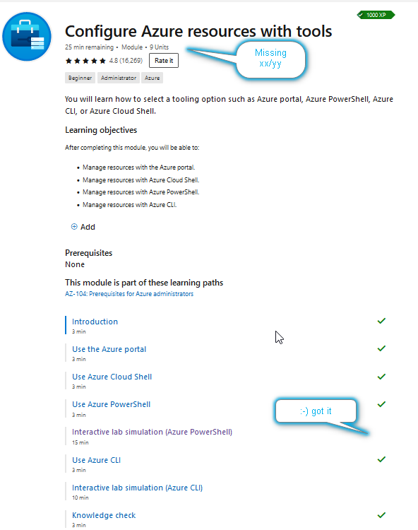 Missing Modules to complete AZ-104 but i can not find which ones are ...