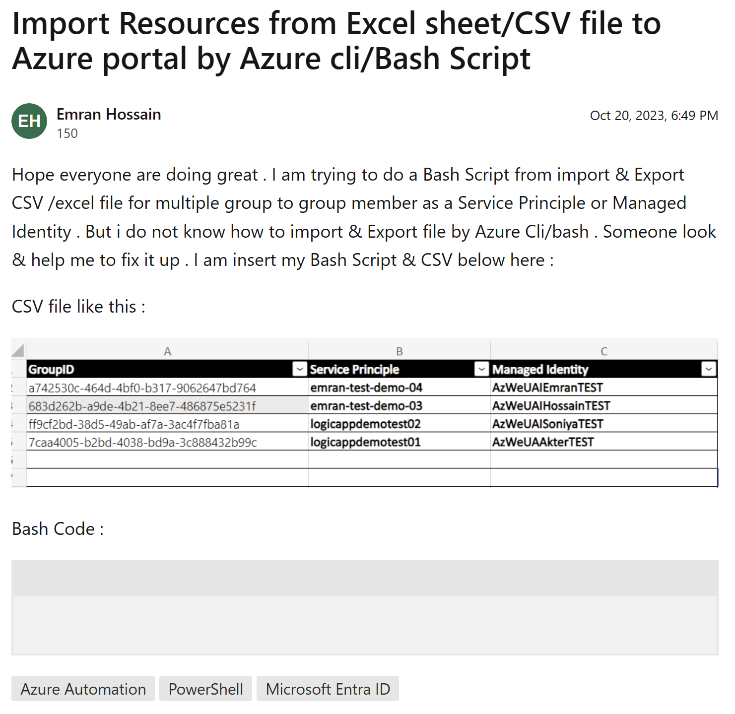 Import Resources from Excel sheet/CSV file to Azure portal by Azure cli ... Import Resources from Excel sheet/CSV file to Azure portal by Azure cli ...
