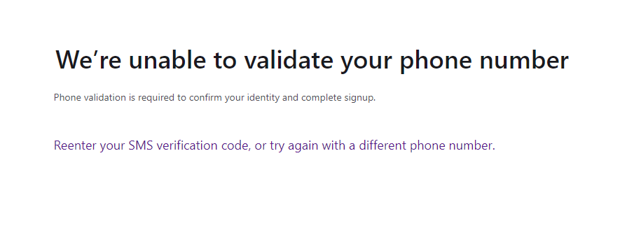 Getting the error on signing up Phone validation is required to confirm ...