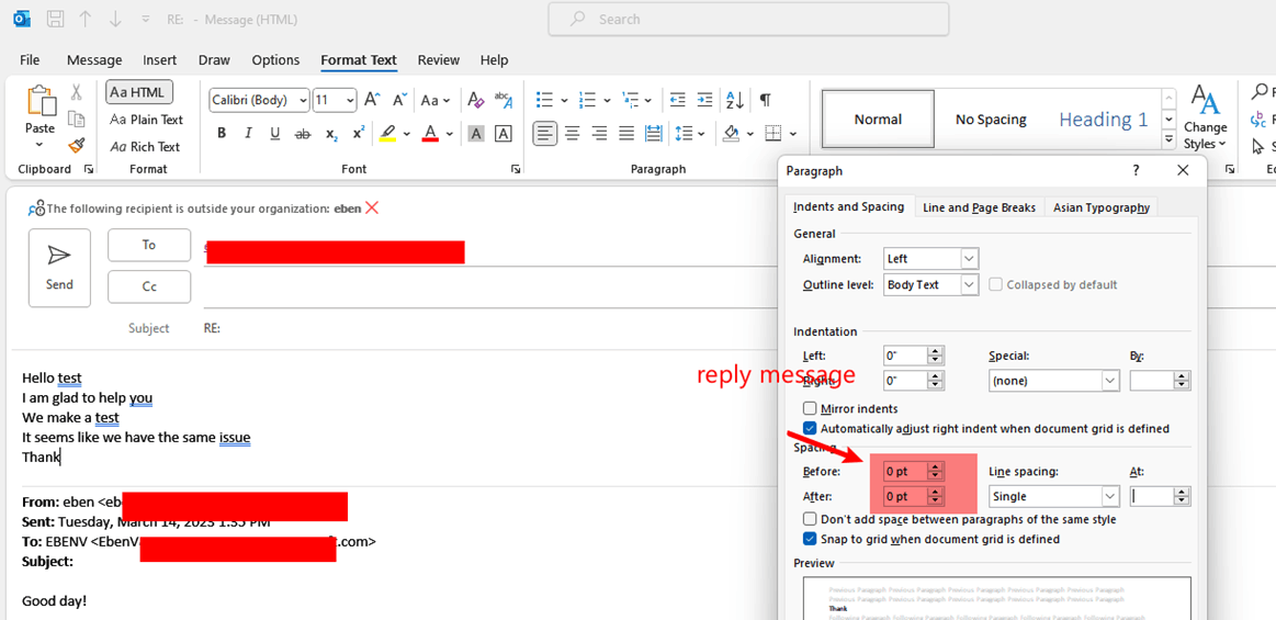 Change default paragraph spacing in outlook emails - Microsoft Q&A