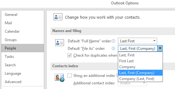 Help with Outlook Contacts "Display As" Setting - Microsoft Q&A