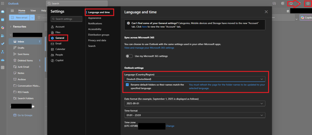 Ordner in Outlook sind auf Englisch, obwohl das Hauptkonto auf Deutsch ...