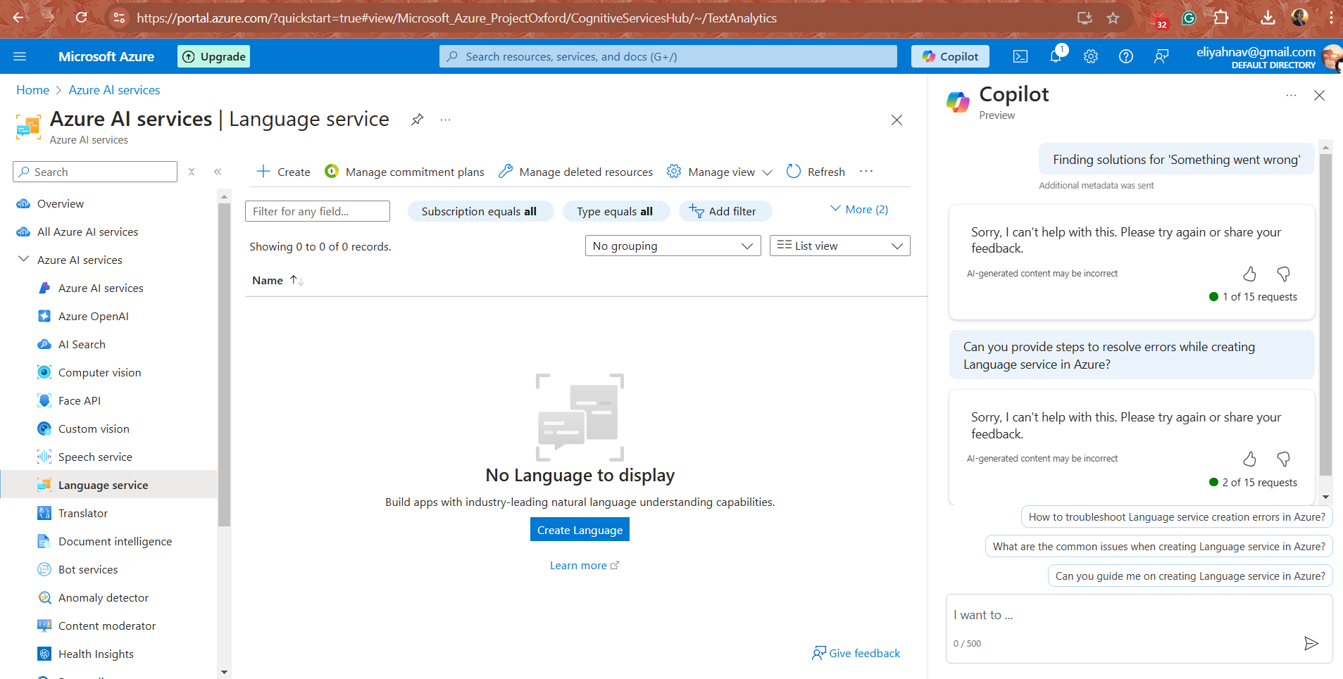 Language Service - Microsoft Q&A