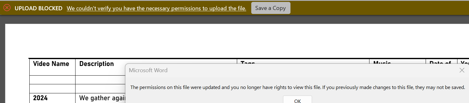 I can't save Word docs on my laptop (Win 11) because "Your browser settings are preventing an ...