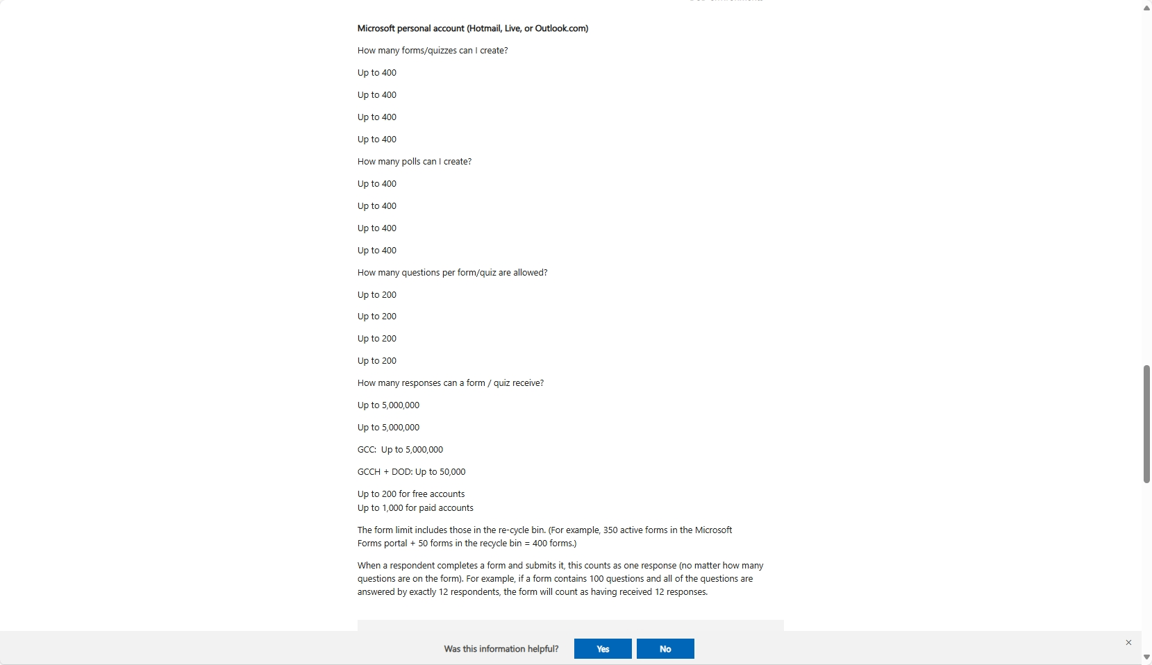 When we create a new form -MS FORM you have reached the forms limit to ...