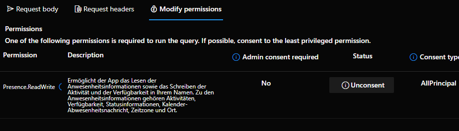 presence: setStatusMessage - Throws 401 error - Microsoft Q&A