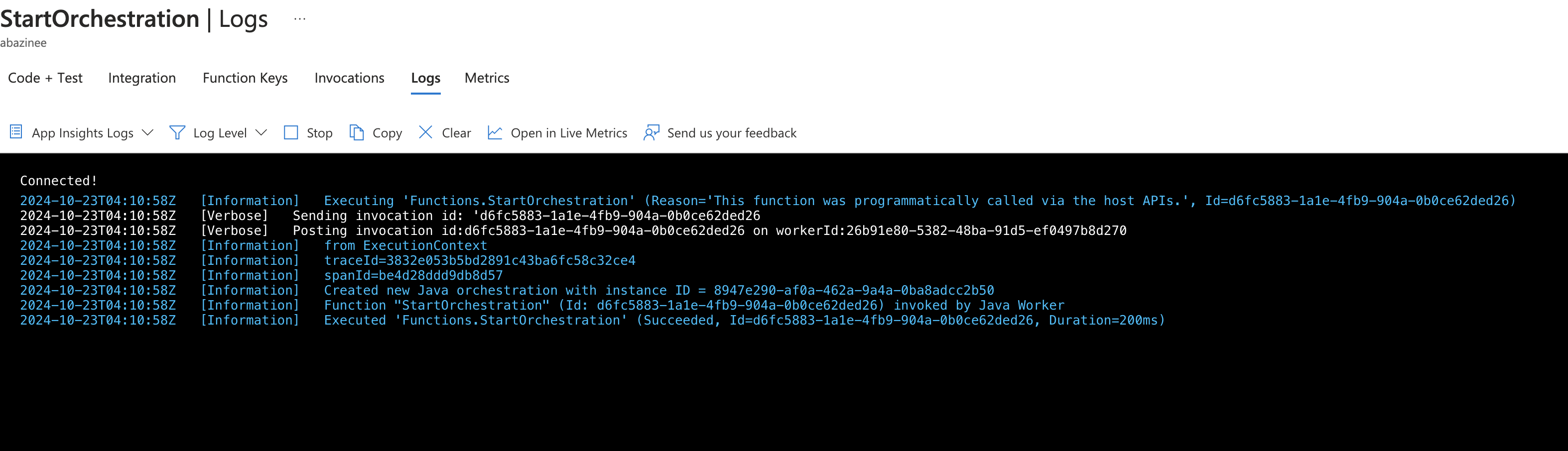 Logs Not Appearing In Azure Portal For Function Using Logback But Visible With Executioncontext