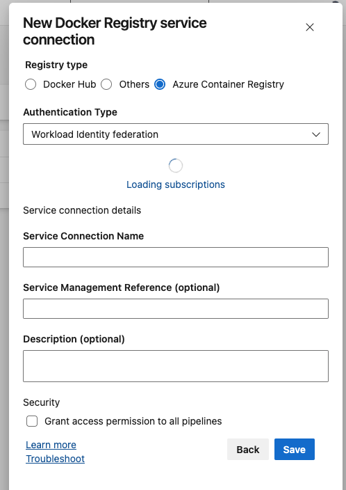Create Federated service connection for Docker/ACR type through Azure ...