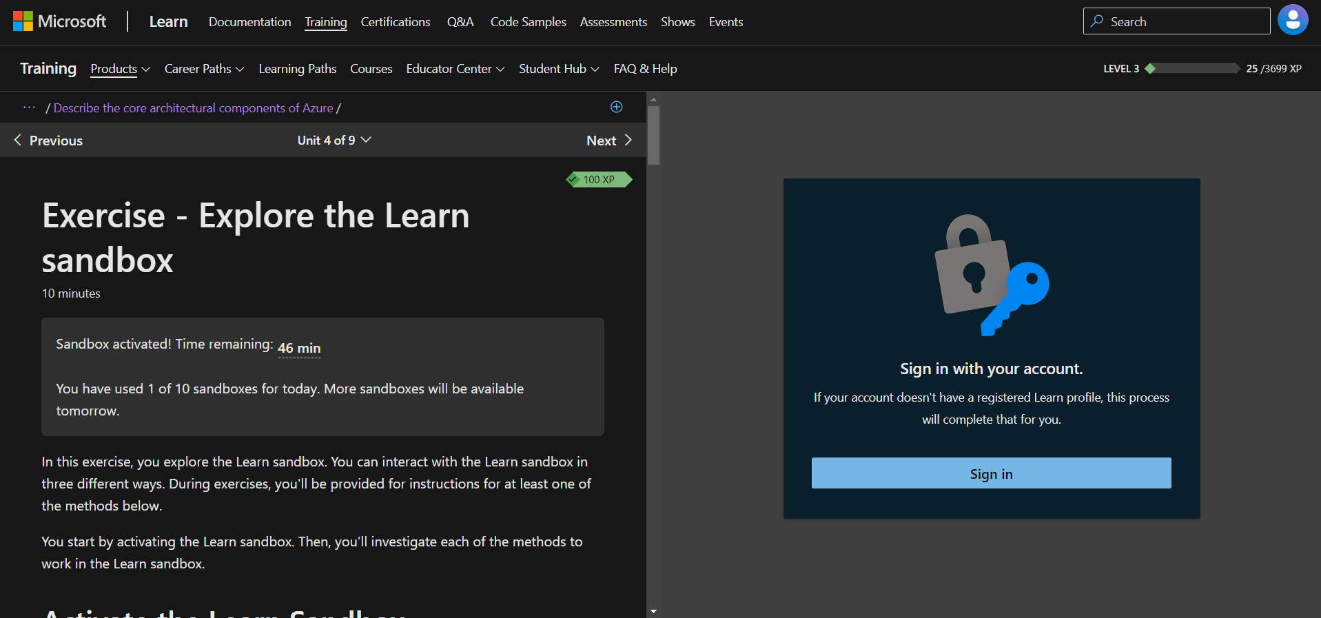 Unable to login and use Sandbox for exercises - Microsoft Q&A
