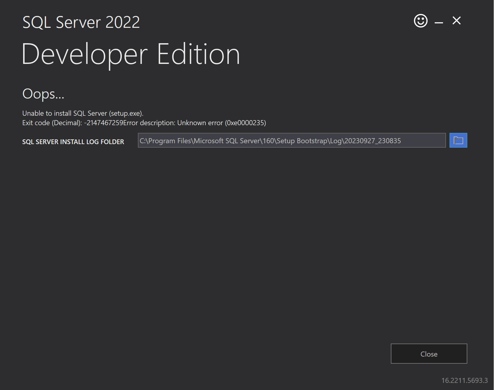 How to fix "Unable to install SOL Server (setup exel. Exit code (Decimal: -2068052294Error ...