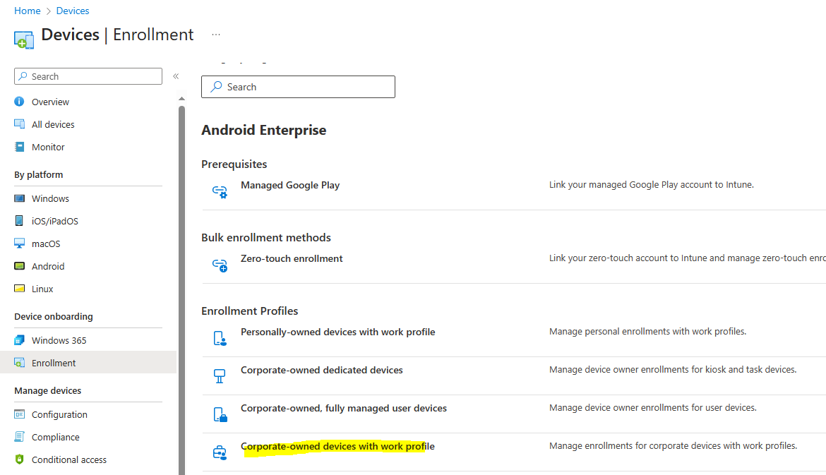 I can't configure a personal profile and a Work profile on COPE ...