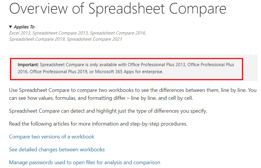 why does SPREADSHEETCOMPARE.EXE or "Spreadsheet Compare" fail to run on ...