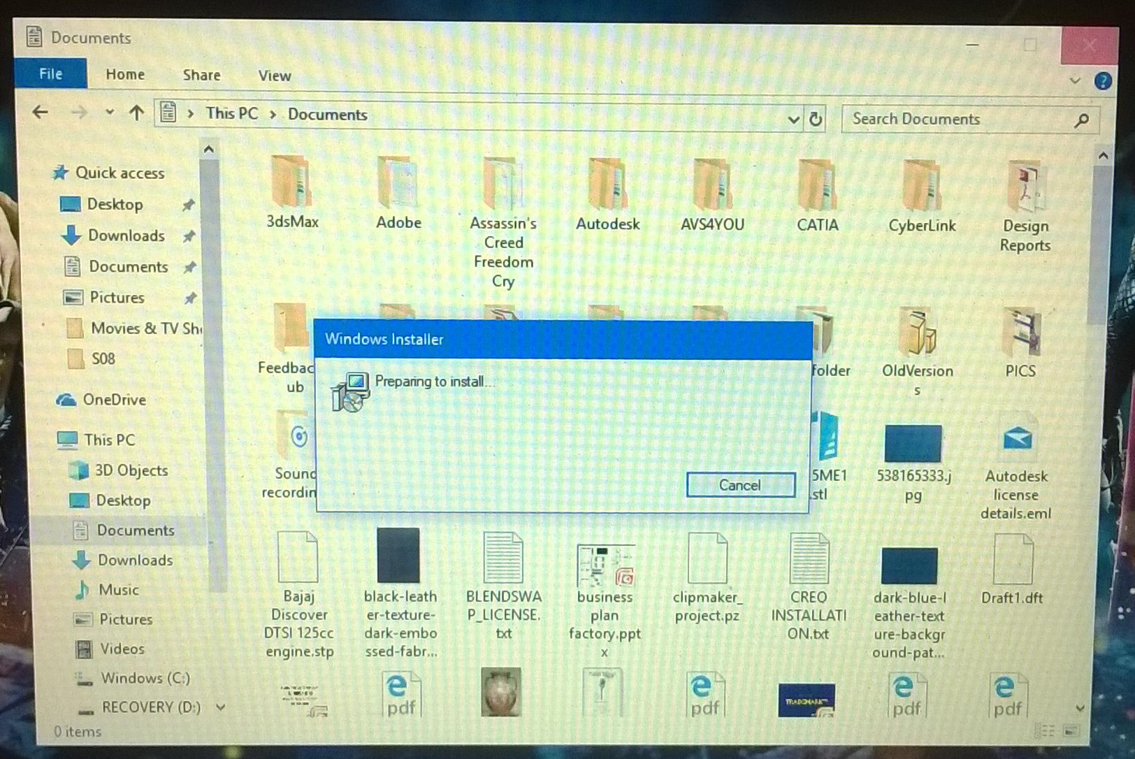 Windows Installer - Preparing to install opening on clicking 'Documents ...